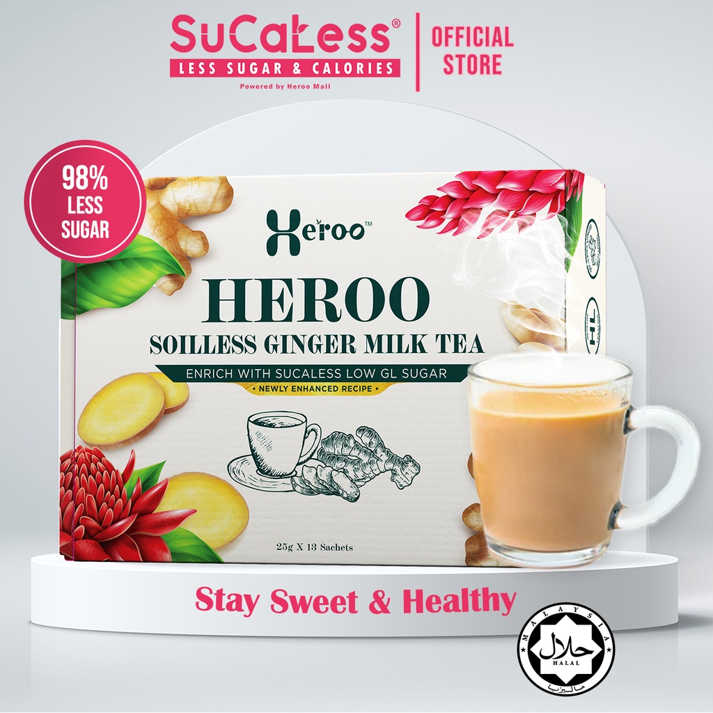 SuCaLess Soilless Ginger Milk Tea - 98% LESS Sugar - 25g x 13 SACHETS ...