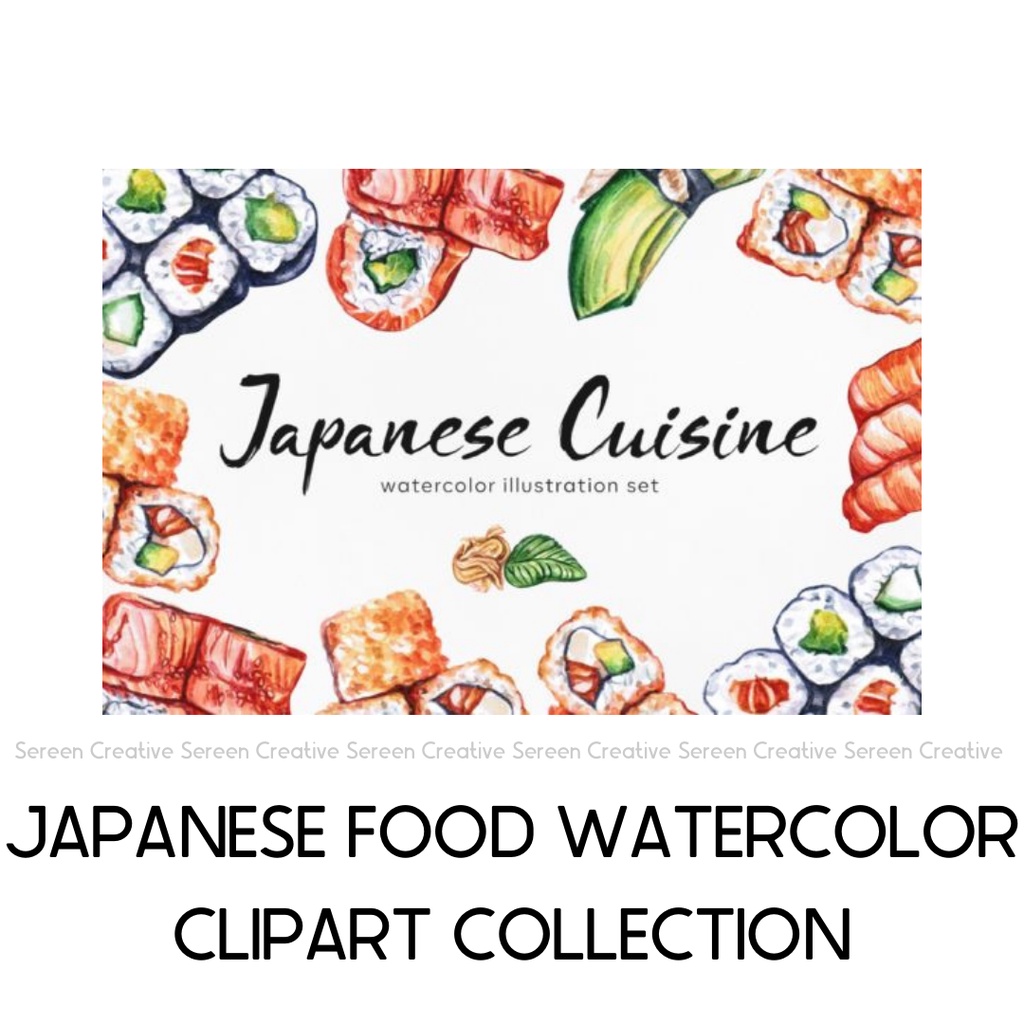 CC29 Watercolor Japanese Food Illustration (Clipart Elements, Graphic ...