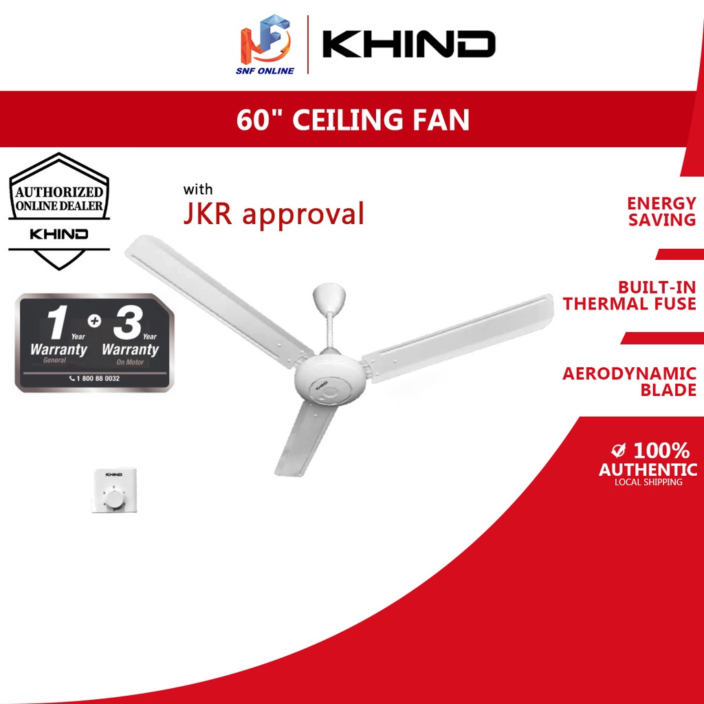 Khind Ceiling Fan - White (60’’/1set) Kipas Siling CF60CM CF60 | Shopee ...