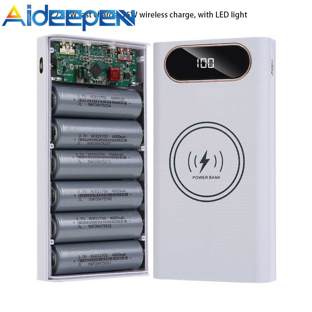 AIDEEPEN DIY Removable 21700 Battery Power Bank Case KIt 6 Batteries QC ...