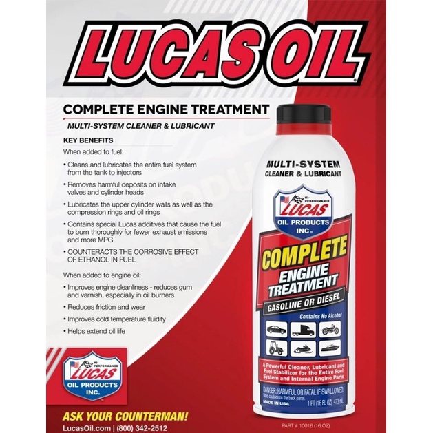 Lucas oil Complete engine treatment 473ML | Shopee Malaysia