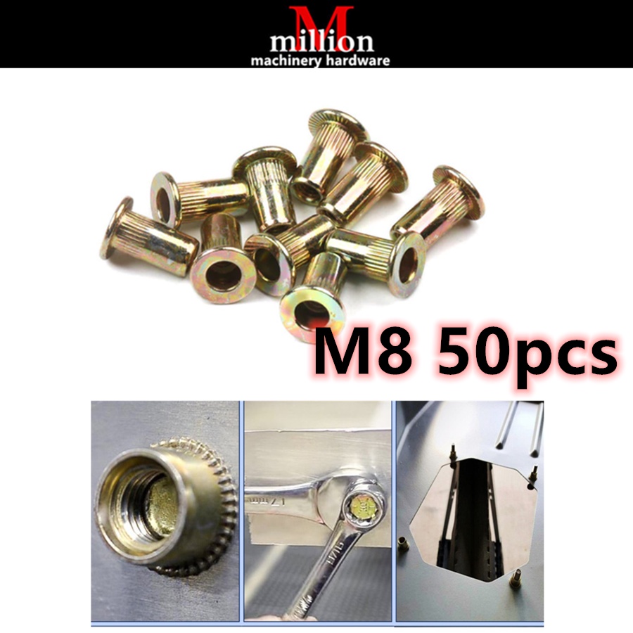 (50pcs / 100pcs) M3 M4 M5 M6 M8 M10 M12 Carbon steel Rivet Nuts Flat ...
