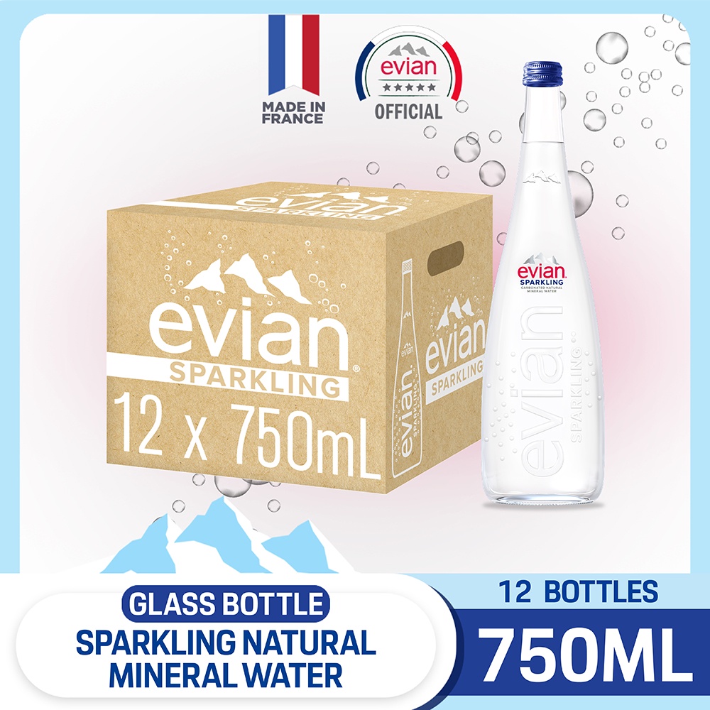 Evian Sparkling Natural Mineral Water Glass (12 x 750ml) | Shopee Malaysia