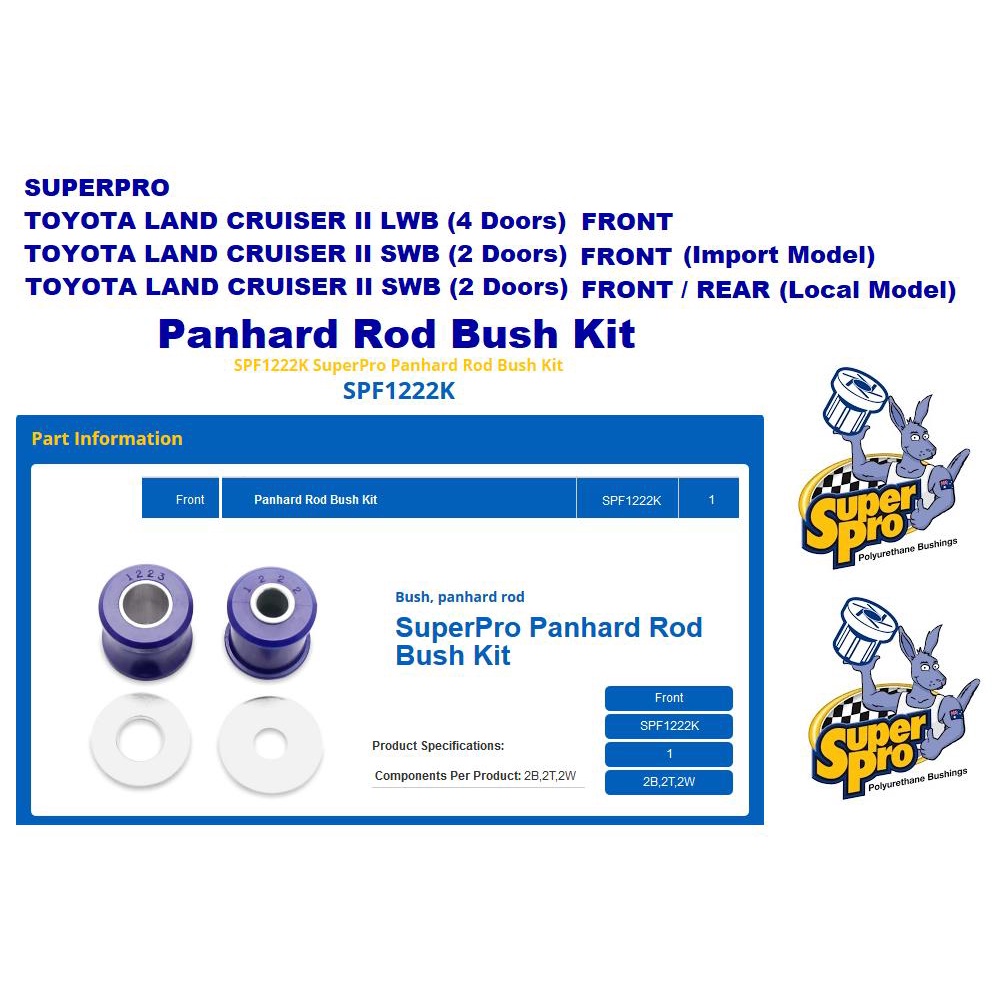 Superpro for TOYOTA L/CIILWB LJ79 L/CII SWB 2 DOORS LOCAL Front Panhard ...