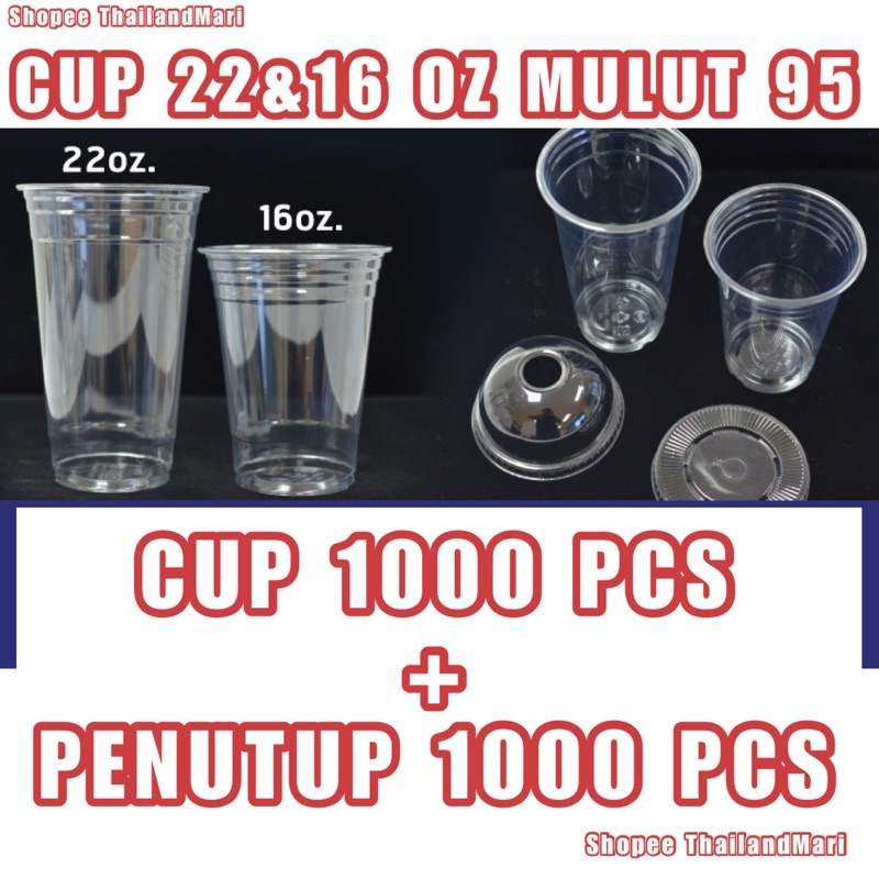 [1000pcs]CUP 22oz&16oz MULUT 95 TERMASUK PENUTUP [CUP BIASA] | Shopee ...