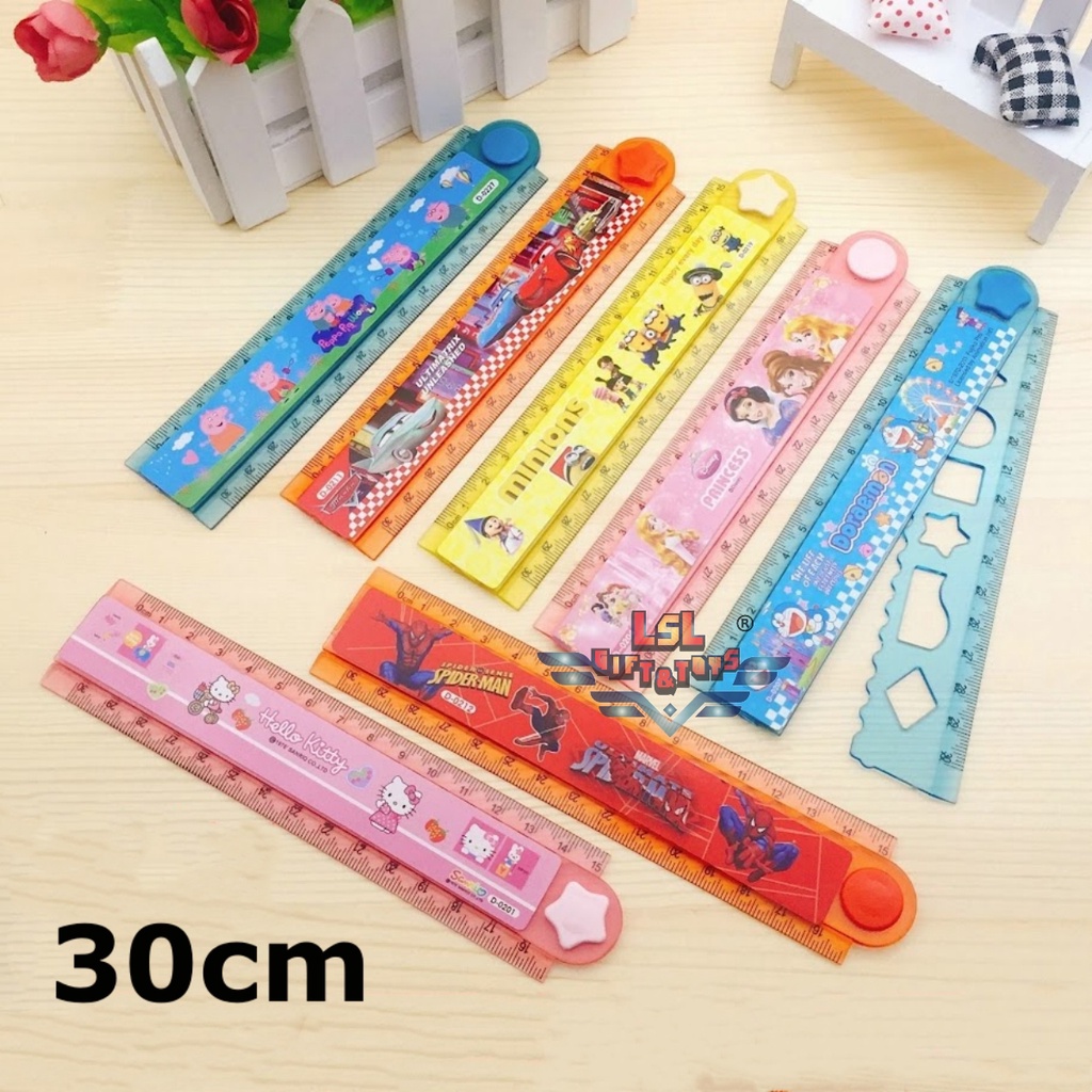 [R-002] LSL GIFTS 30cm Foldable Ruler Colorful Cartoon Cars Unicorn ...