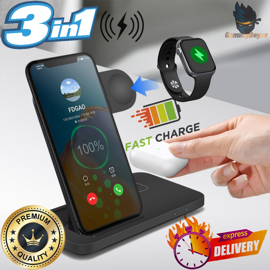 ALL IN 1 Iphone FAST CHARGE ORIGINAL 15W Wireless Charger Dock Stand for iPhone iWatch Airpods ...