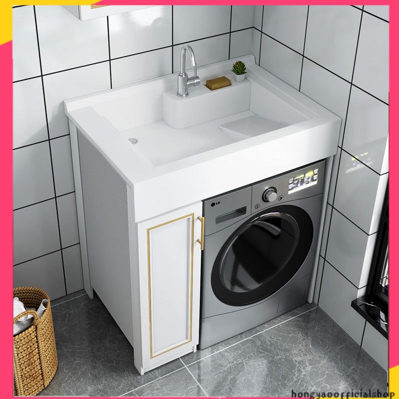 Simple small apartment space aluminum balcony washing cabinet washroom ...