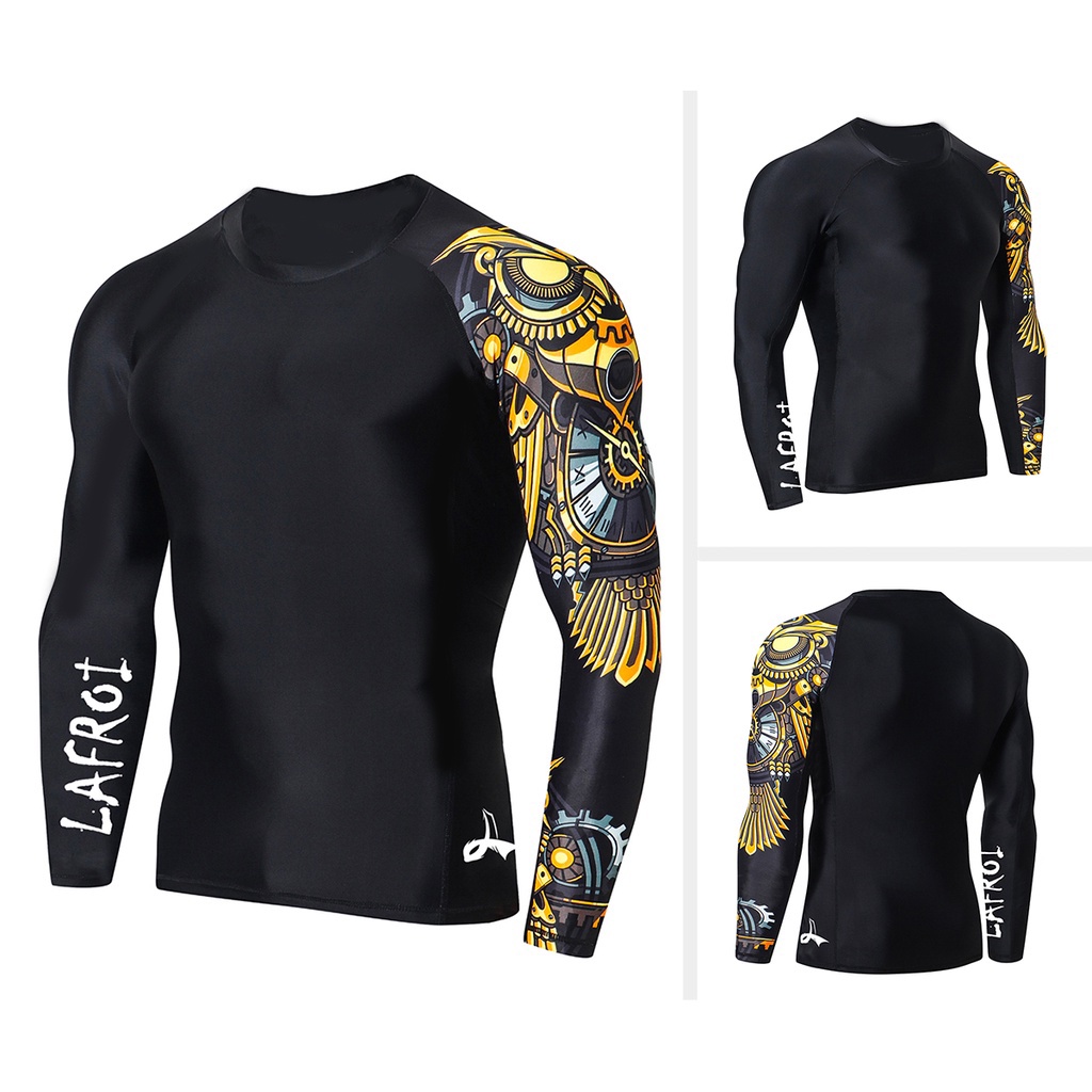 LAFROI Men's Long Sleeve SwimSuit Fit Compression Rash Guard Sportswear ...