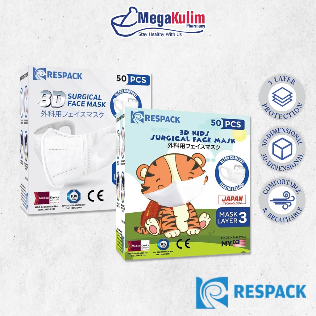 Respack 3D Surgical Face Mask (Adult/Kids) 50pcs | Shopee Malaysia
