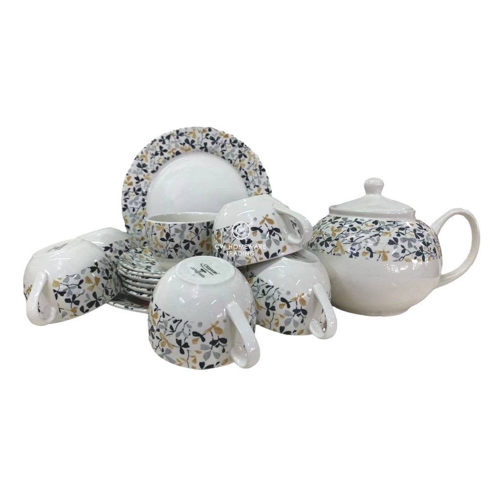Claytan 2107FB Falling Leaf 16Pcs (6Pax) Set Teh | Set Cawan Teh | Hi ...