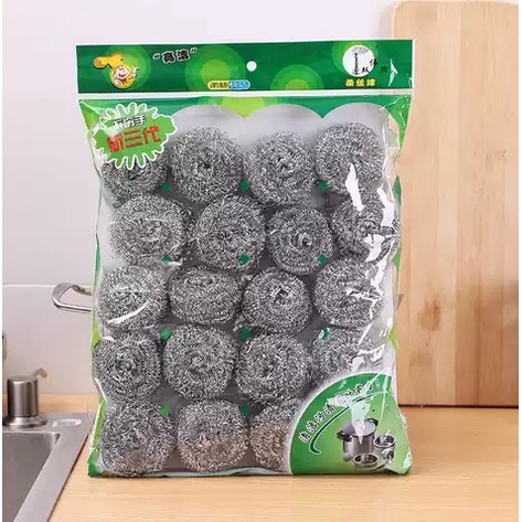 20PCS Stainless Steel Wire Scrubber Cleaning Ball Scouring Brush ...
