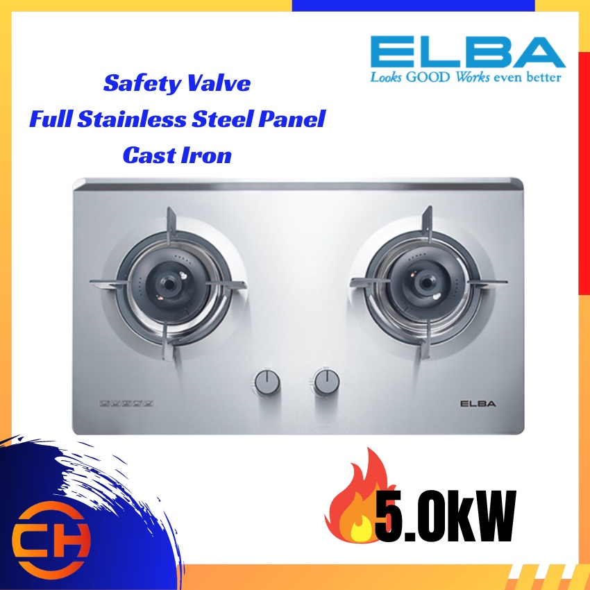 Elba EBH-M8962(SS) 2 Burner Built in Hob / Gas Stoves Stainless Steel Hob with Safety Valve ...