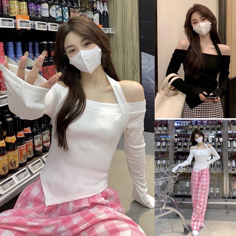 Shoulder Shirt With Long Sleeve Front Flap In Black White (New Model ...