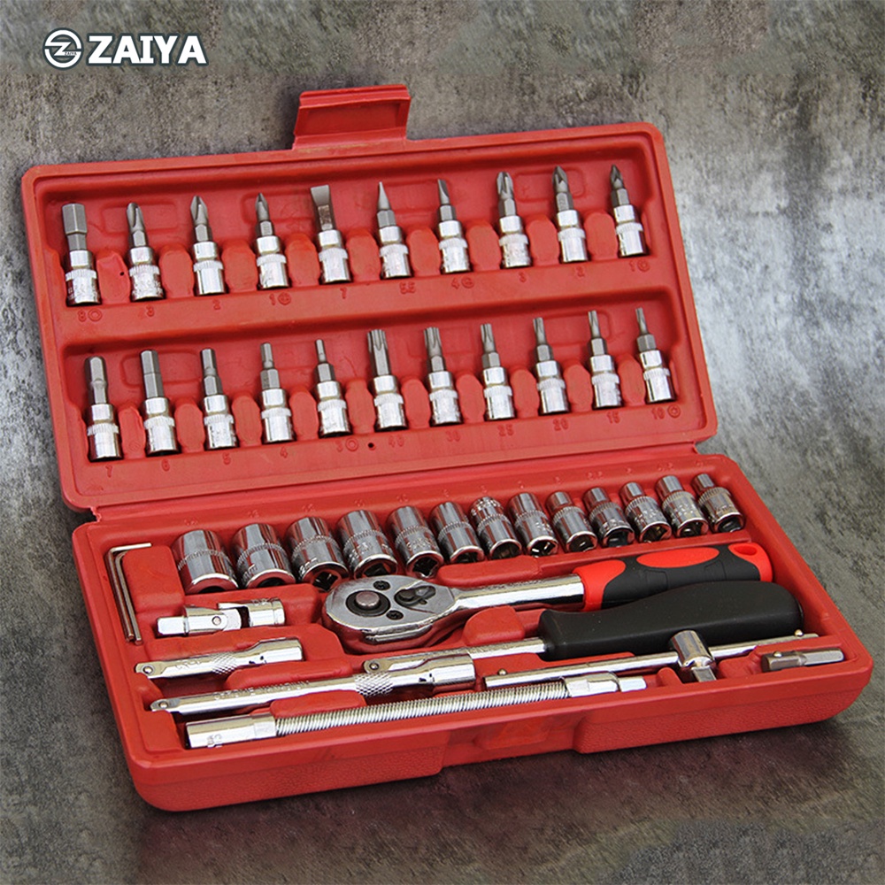 SOCKET WRENCH SET 46pcs Chrome Vanadium Socket Set Tool Box Set Ratchet ...
