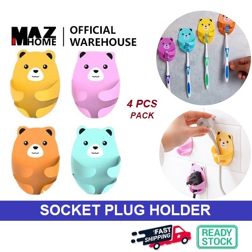 Cute Bear Plug Wall Mount Bracket Power Socket Hook Toothbrush Holder ...