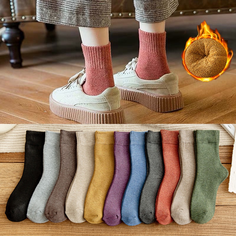 ECMLN 1Pair Women Classic Simple Winter Terry Thick Warm Socks ...