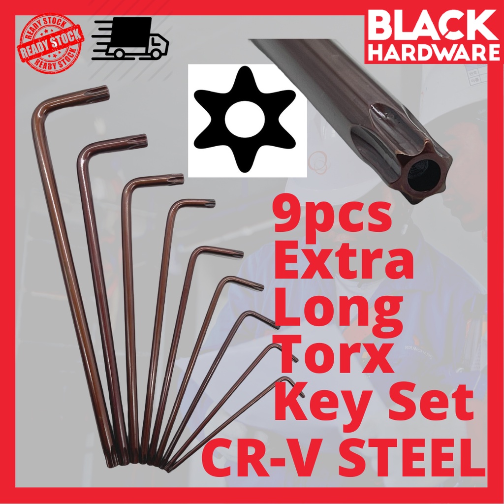 BLACK HARDWARE EXTRA LONG TORX Socket WRENCH Allen Hex Key SET Skru ...