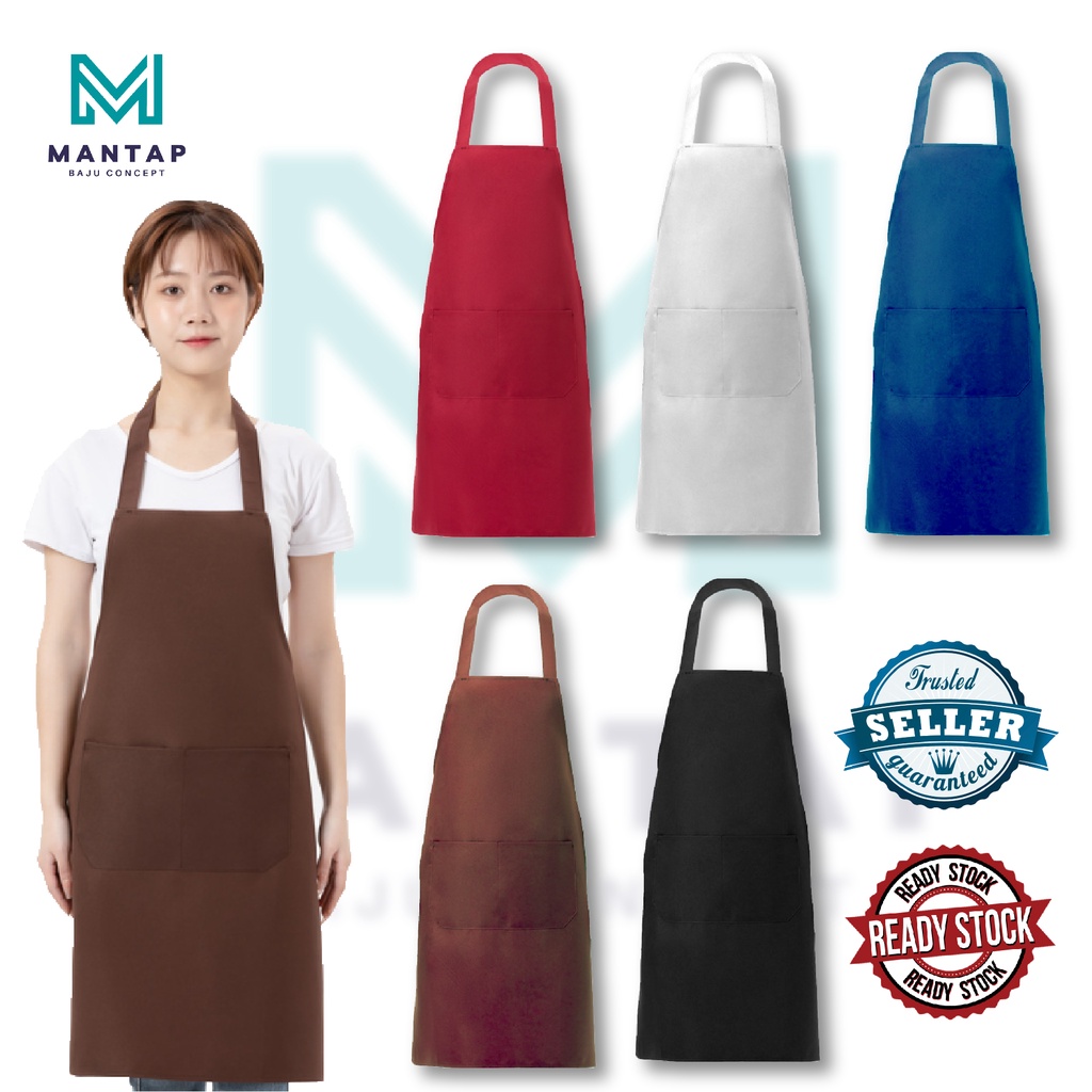 PLAIN COLOUR APRON pocket OIL Proof Chef Kitchen Cotton waiter cafe ...