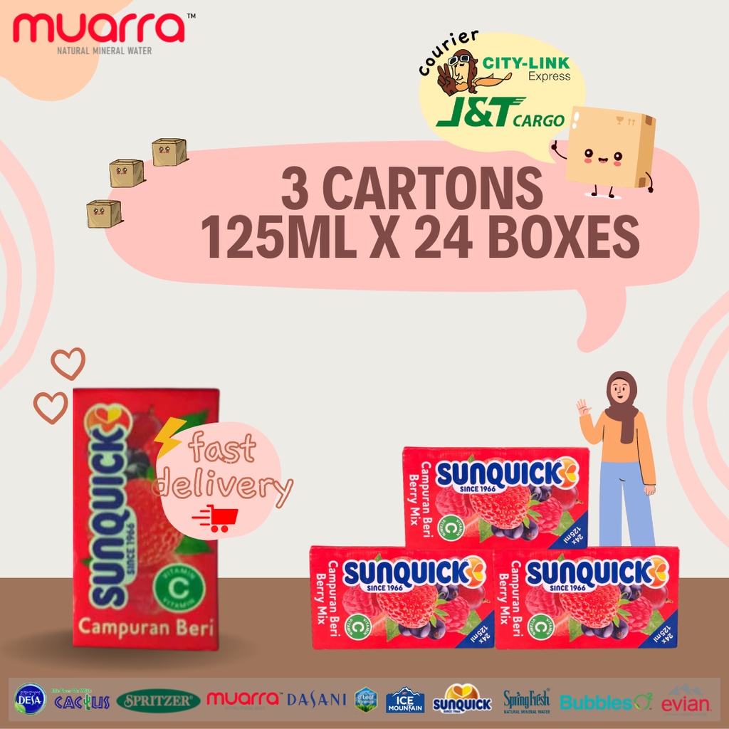 Sunquick Mix Berry Kotak Juice Drink 3 Carton (72 x 125 ml) with FAST ...