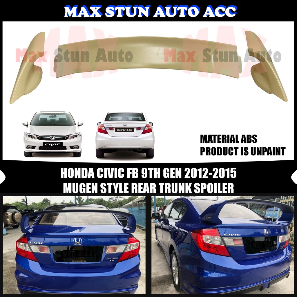 HONDA CIVIC FB 9TH GENERATION 2012-2015 MUGEN STYLE REAR TRUNK SPOILER ...