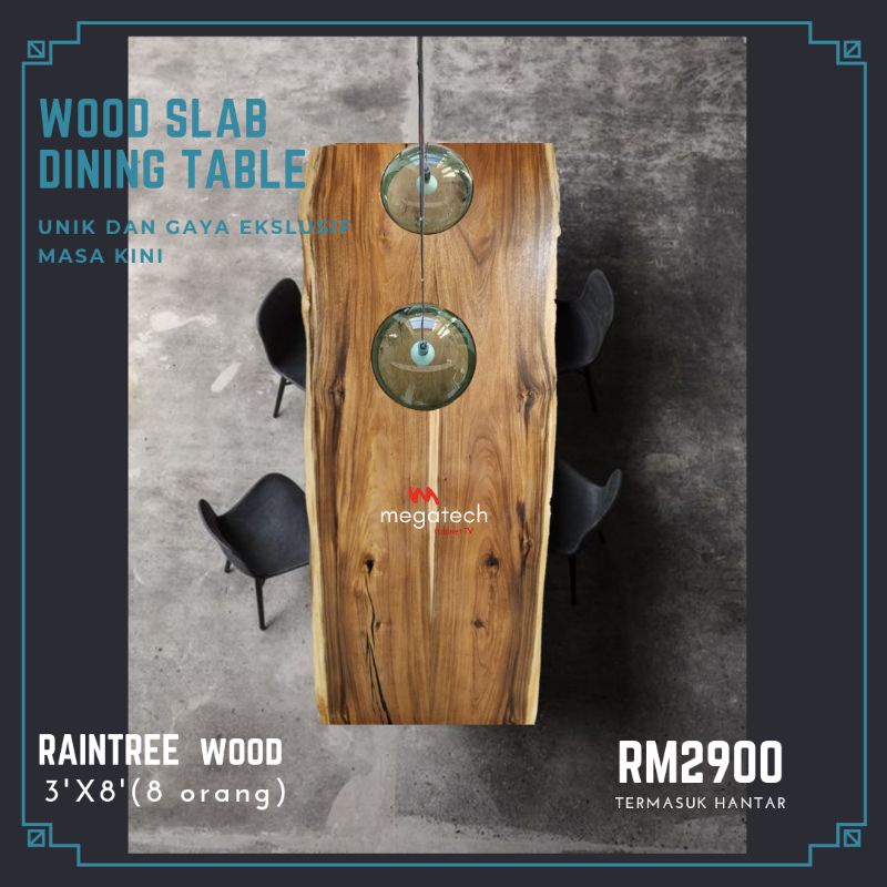 Meja makan kayu balak / dining table wood slab | Shopee Malaysia