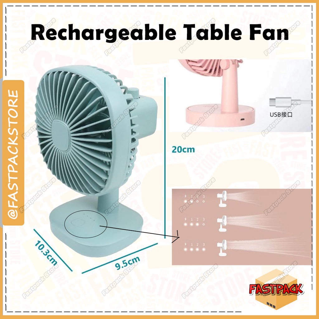Portable Rechargeable Table Fan Mini Fan Desktop Lamp Rotary Switch 3 ...