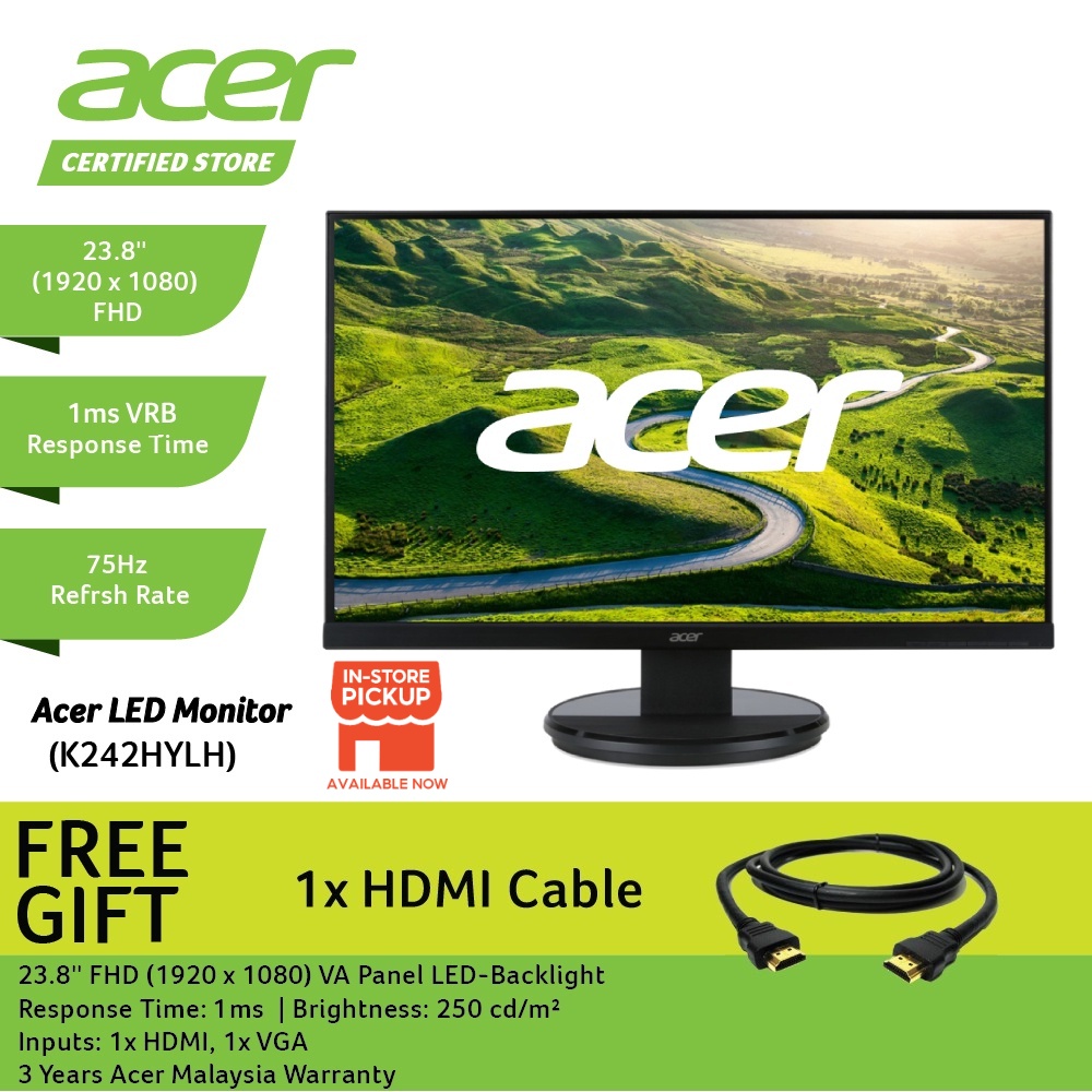 Acer K242HYL 23.8'' FHD 75Hz 1ms VRB LED Monitor ( HDMI, VGA, 3 Yrs ...