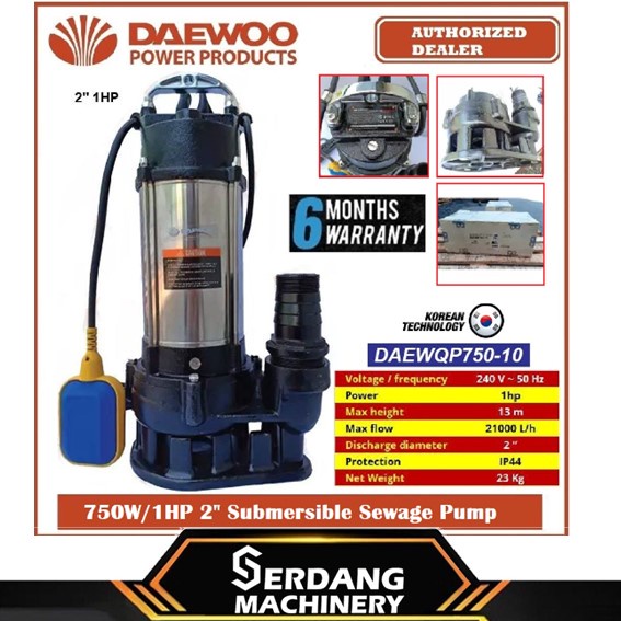 Daewoo 2” 1HP / 750W Auto Electric Submersible Pump DAEWQP750 - 6 ...