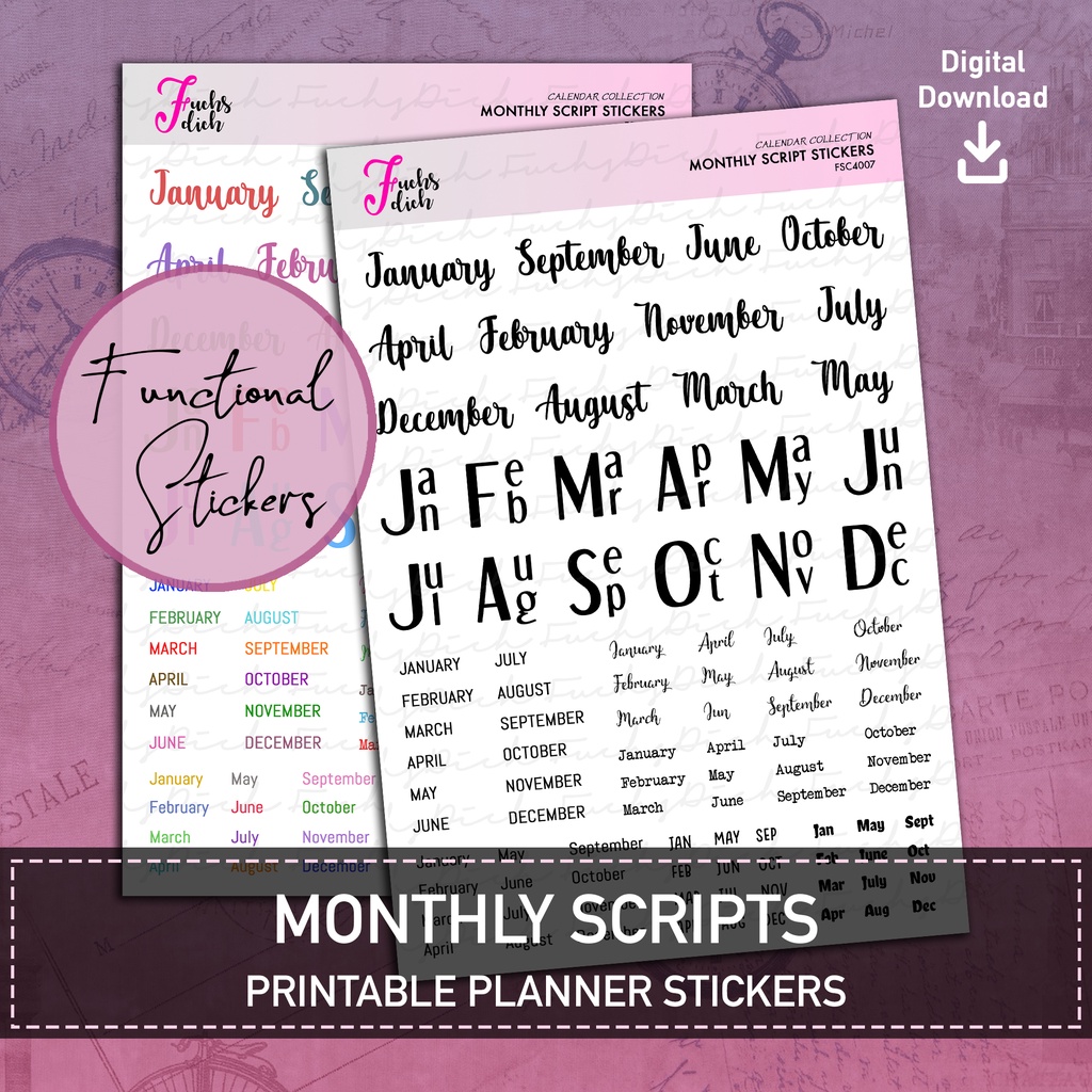 FuchsDich Printable Monthly Scripts Stickers | PDF File | Functional ...