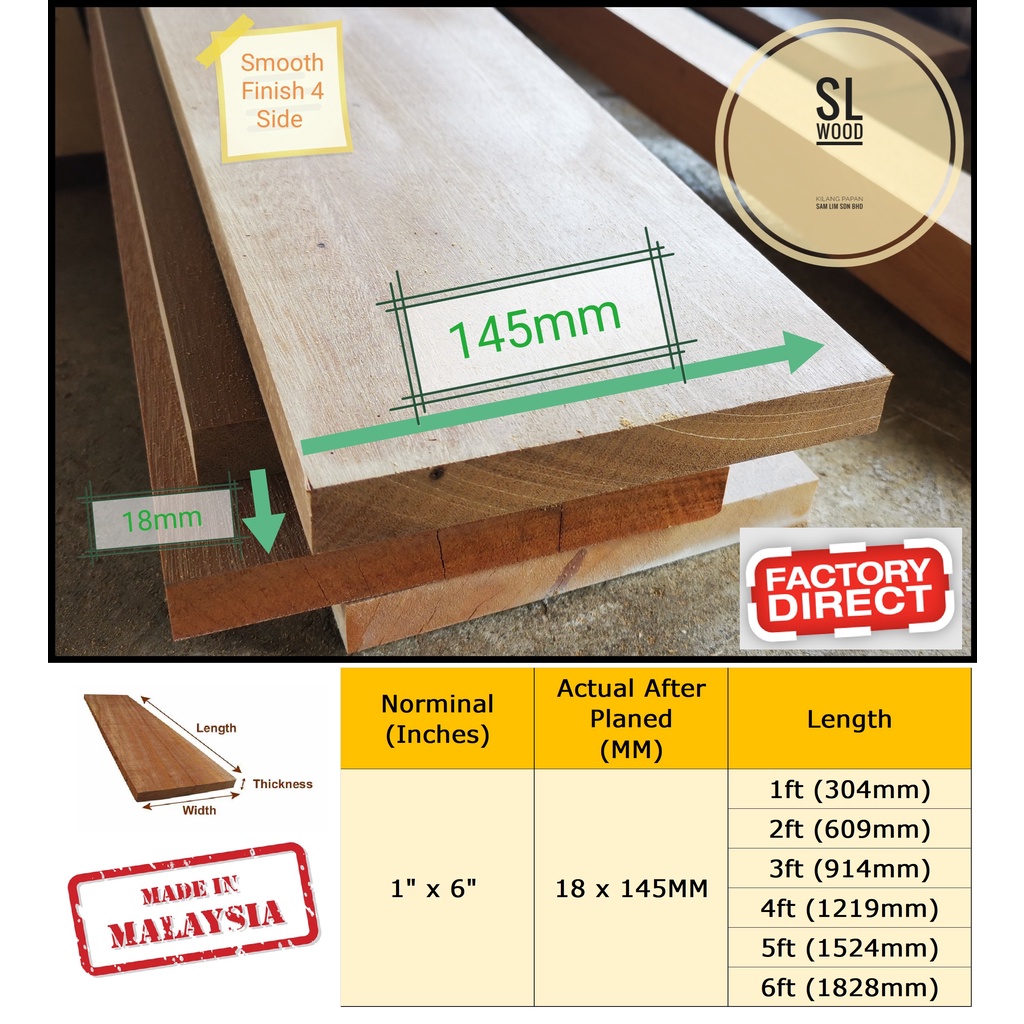 18x145MM Giam Solid Wood (S4S) / Batang Kayu Siap Ketam / Furniture ...
