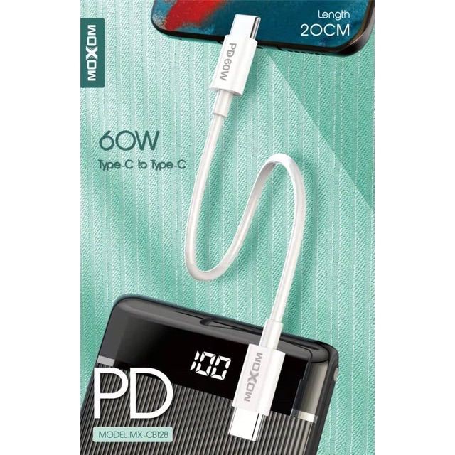 MOXOM MX-CB128 20CM 60W PD TYPE-C TO TYPE-C DATA CABLE | Shopee Malaysia