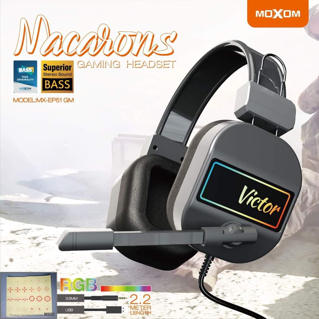 MOXOM MX-EP51 GM Gaming Headset Wired RGB Superior Stereo Sound Bass ...