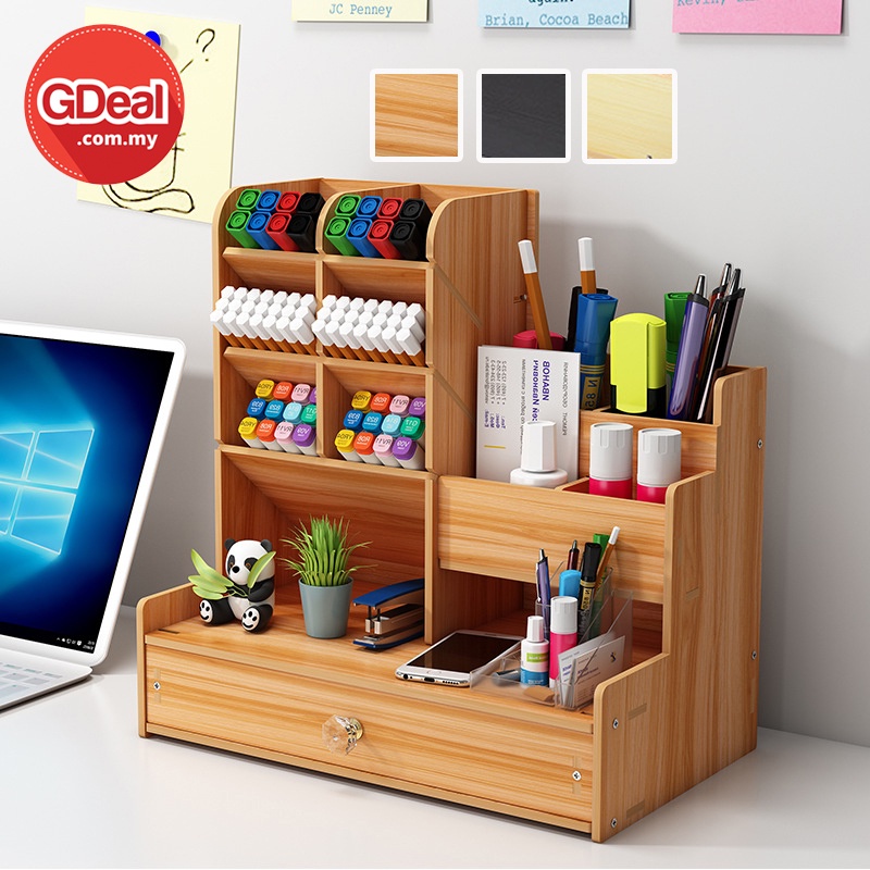 GDeal Wooden Pen Holder Stationery Storage Box Desk Finishing Student ...