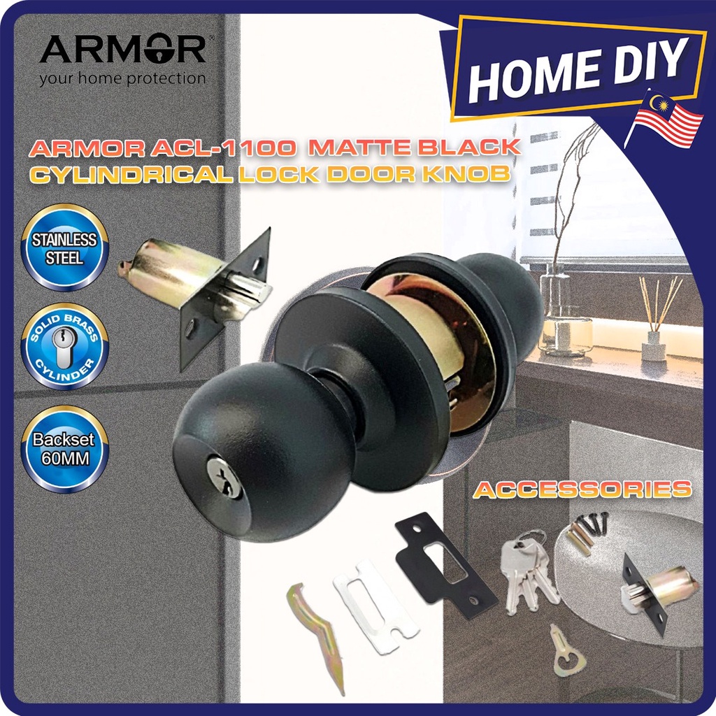 ARMOR ACL-1100 STAINLESS STEEL MATT BLACK CYLINDRICAL DOOR LOCK ...