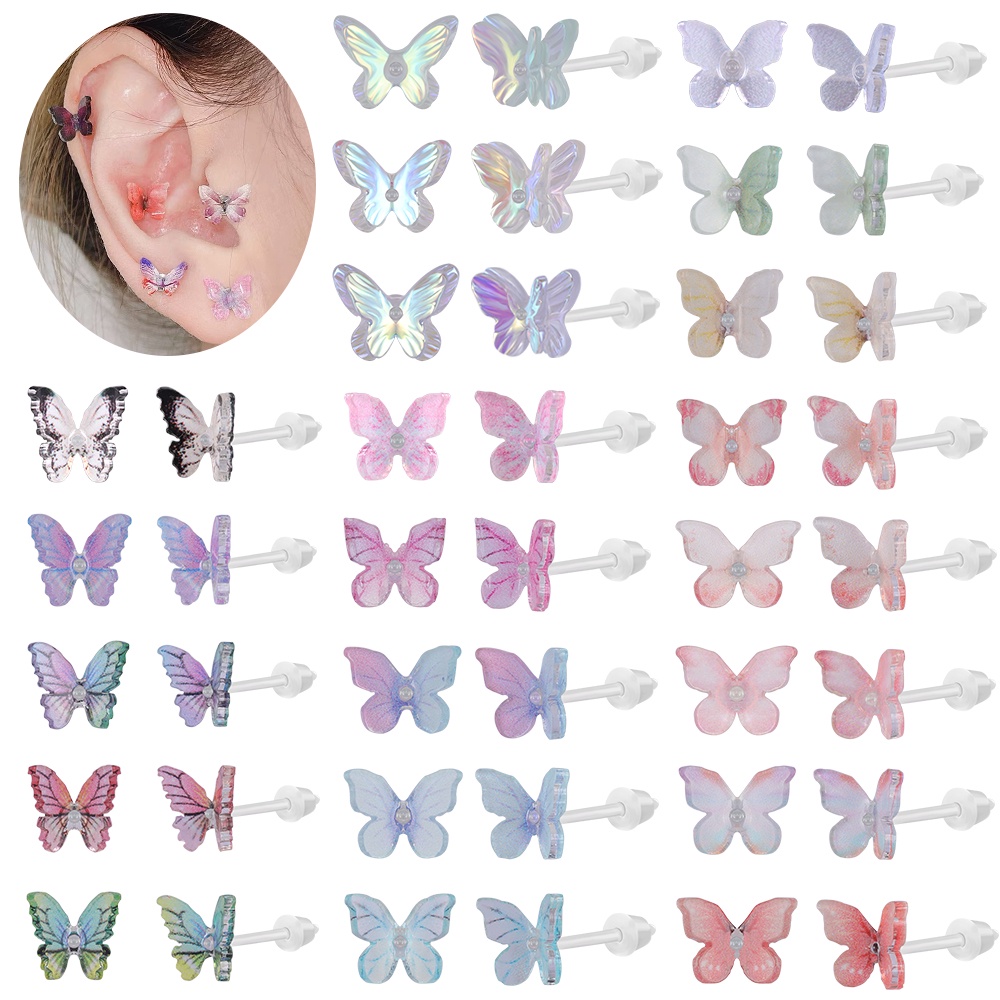 1 Pair Butterfly Stud Earrings Hypoallergen Multicolor Resin Ear ...
