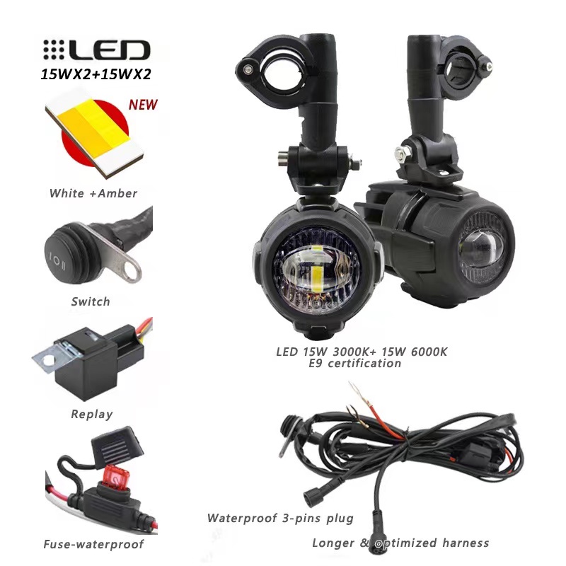 Motorcycle Auxiliary Lights 60W Spot Driving Fog Lamps Two-Color For BMW R1200GS R1250GS For ...