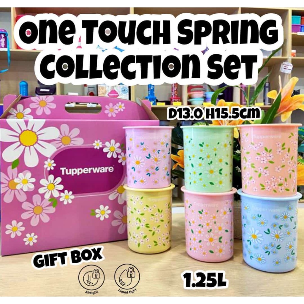 Tupperware One Touch Spring Canister 1.25L/ Polka Dot One touch/Food Storage/ Air Tight balang ...