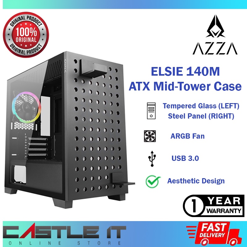 Azza ELISE 140M MATX Gaming Casing Chassis Case Included 4x ARGB 12CM ...