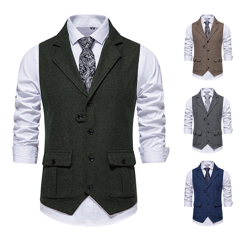 Men's All-match Handsome Retro Herringbone Suit Vest Lapel Mature Vest ...