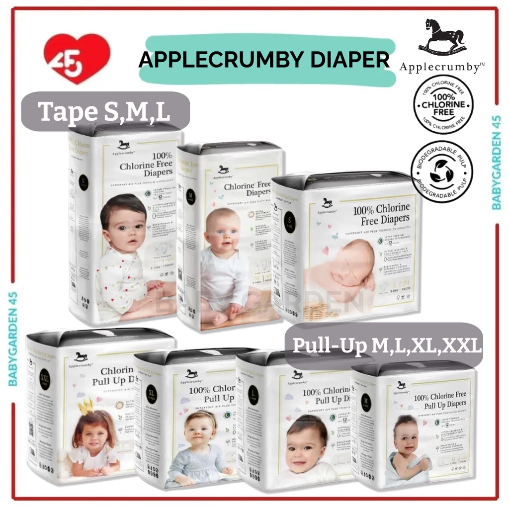 Applecrumby Chlorine Free SlimDry EasyDay Tape Diapers / Premium Pull ...