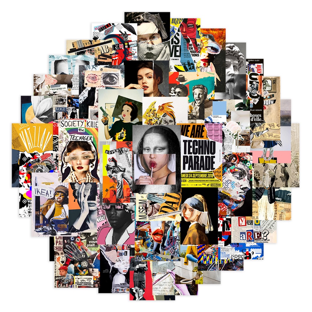 50PCS Art Collage Style Poster Stickers For Water Bottle Laptop Phone ...