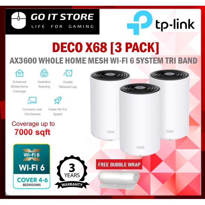 TP-Link Deco X68 (3 Pack) AX3600 Tri-Band WiFi 6 Whole Home Ai-Driven ...