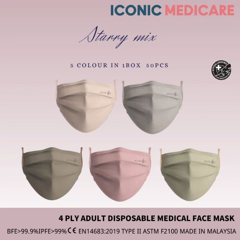 Iconic Medicare 4Ply Premium Medical Face Mask Mix&Match Colourful ...