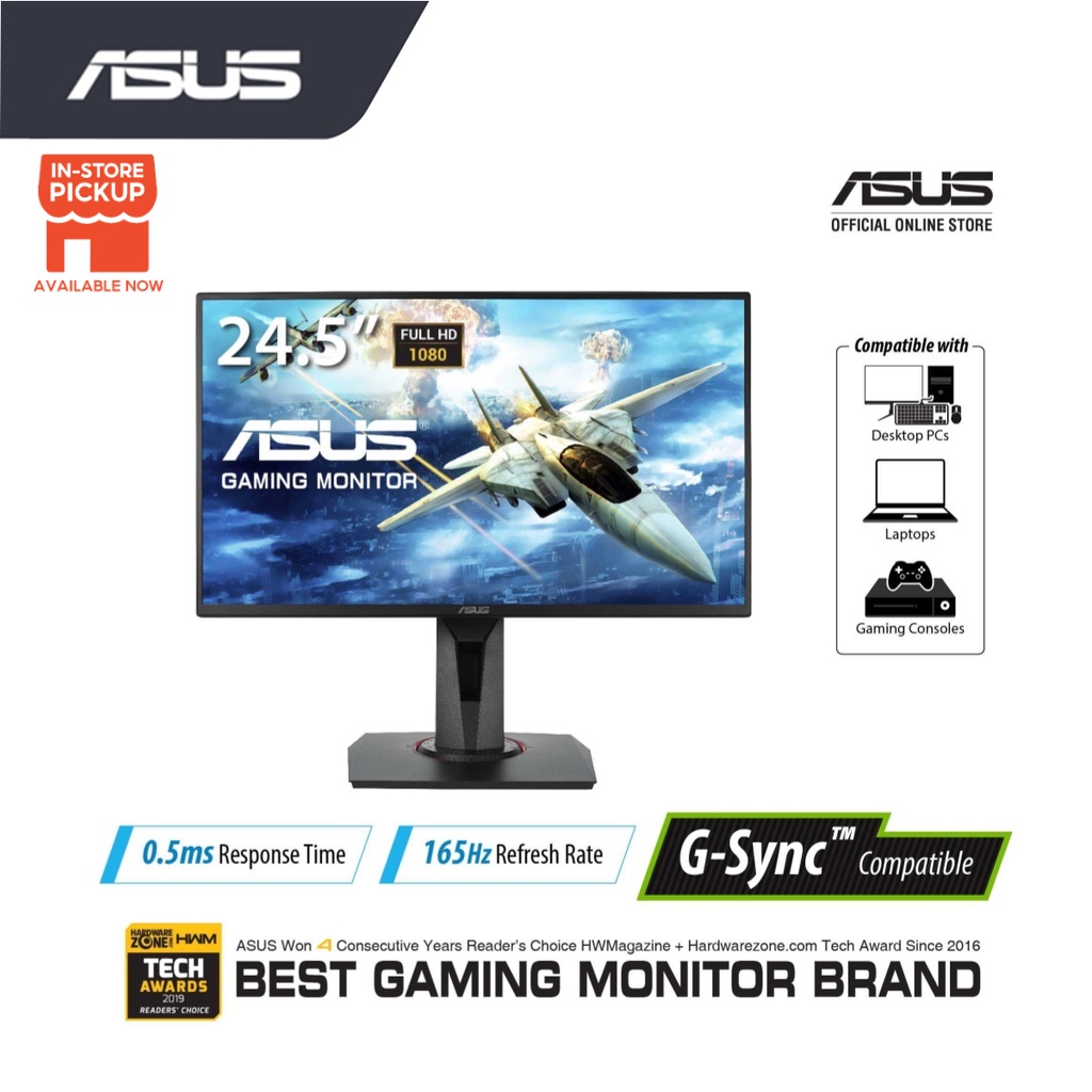 ASUS VG258QR Gaming Monitor (24.5"/Full HD/0.5ms/165Hz/G-Sync ...
