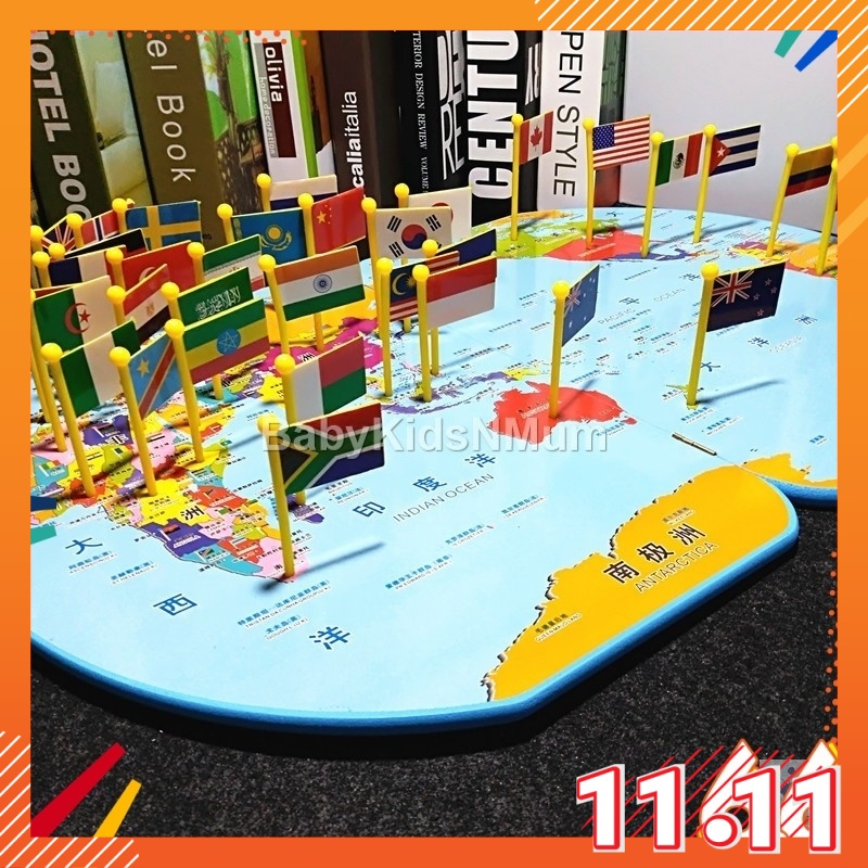 Kids Wooden World Map Flag Matching Puzzle Board Toys Geography 36 ...