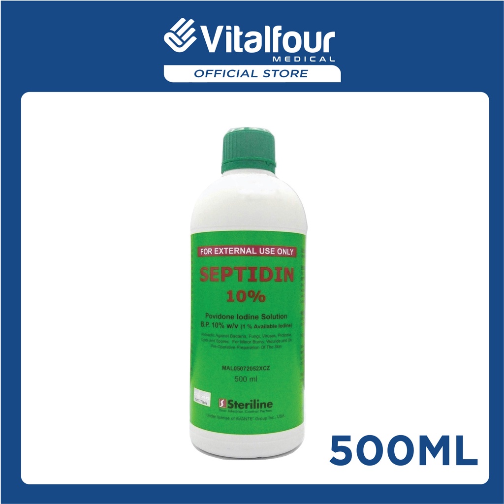 Steriline Septidin 10% Povidone Iodine Solution (1000ml/500ml) | Shopee ...