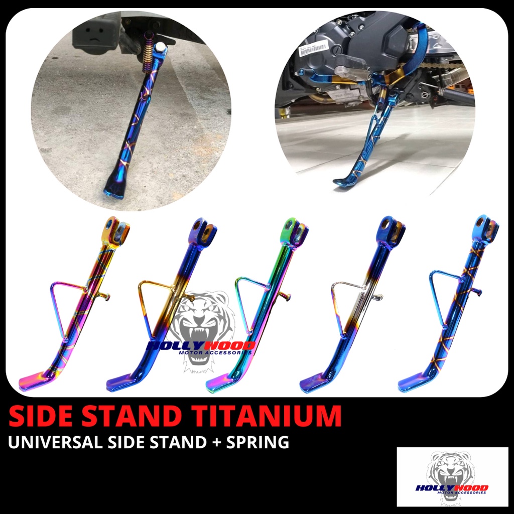 SIDE STAND SINGLE TITANIUM + SPRING TONGKAT MOTOR LC135 Y15 Y16 LAGENDA ...
