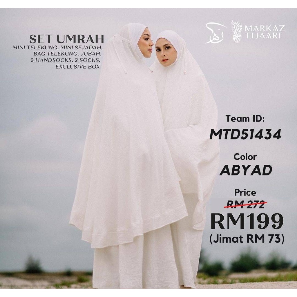 SET UMRAH NUNHA BY NEELOFA MARKAZ TIJAARI (SET TELEKUNG/JUBAH IRONLESS/HANDSOCKS/SOCKS/MINI ...