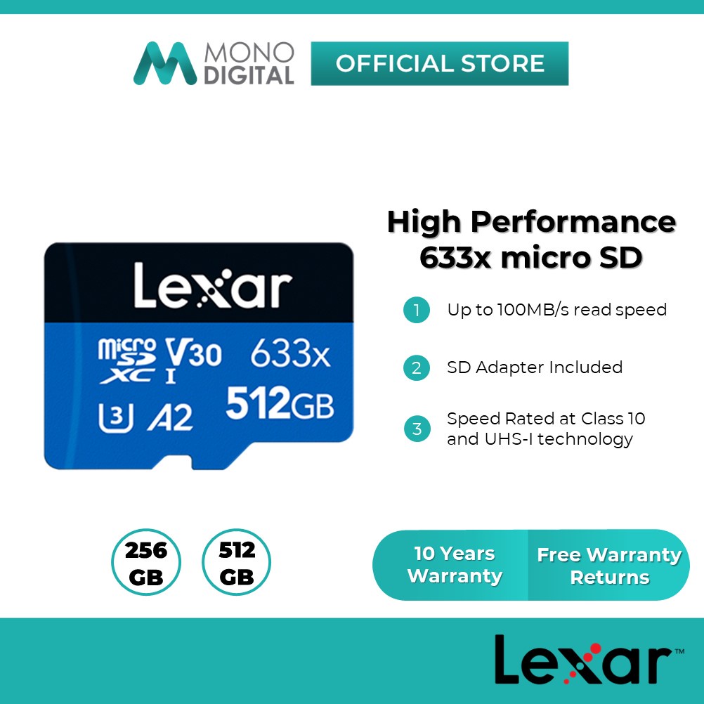 Lexar MicroSD High-Performance SD Card 633x UHS-I Memory Card + Adapter ...
